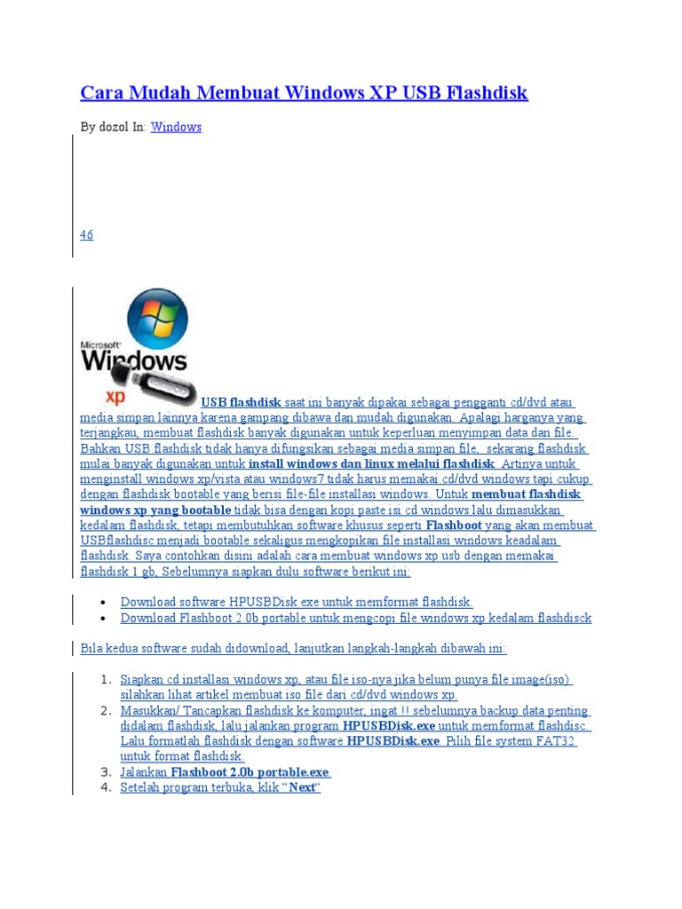 Cara Mudah Membuat Windows XP USB Flashdisk | PDF