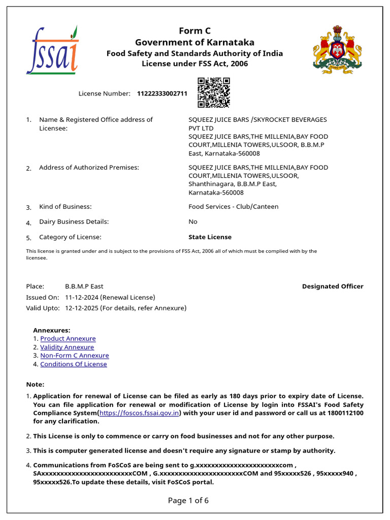 Karnataka FSSAI License Form C Details | PDF | Cooking Oil | License