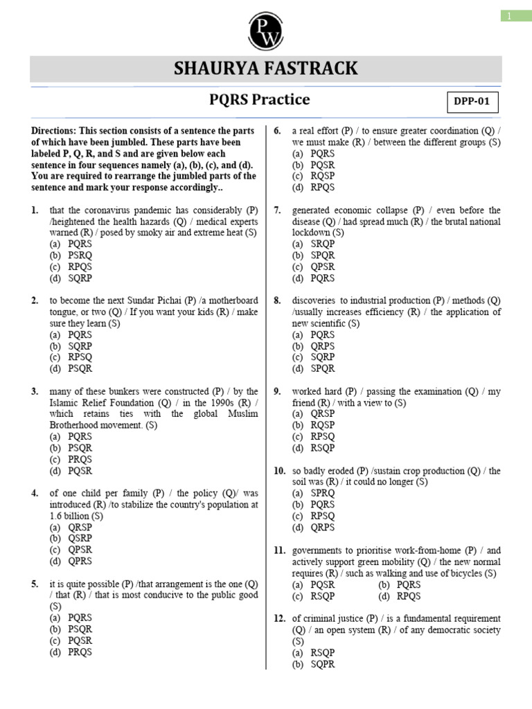 PQRS Practice - DPP 01 - (Shaurya Fastrack) | PDF | Smallpox | Public ...