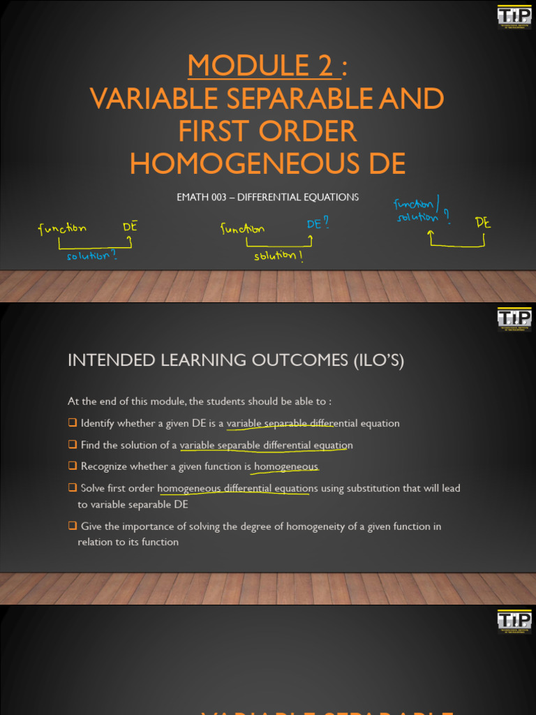 EMATH 003 Module 2 Variable Separable and First Order Homogeneous ...