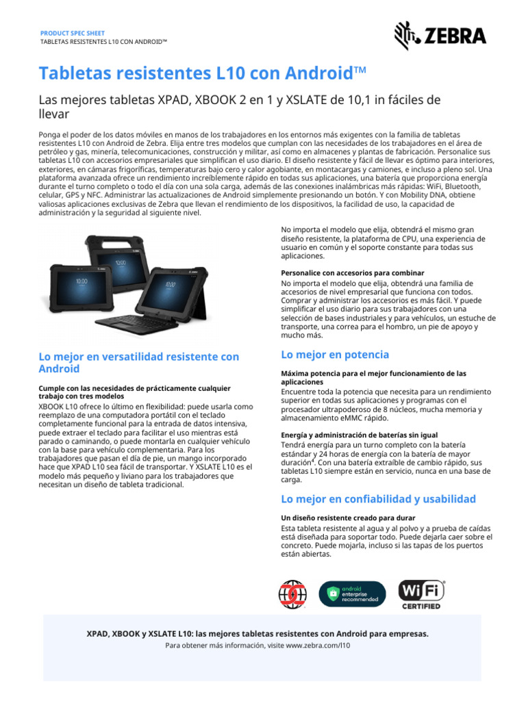 l10 Android Spec Sheet Es La | PDF | Tableta | Bluetooth