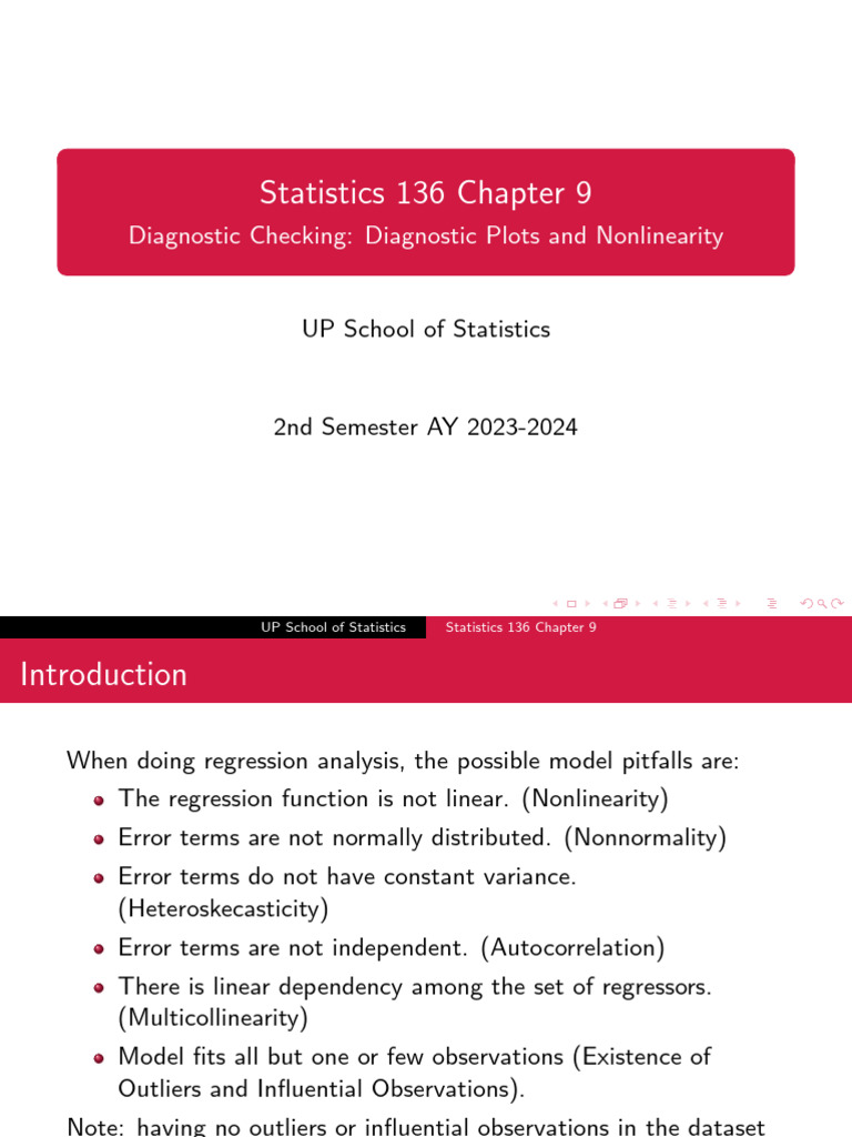 Stat 136 Chapter 9 Diagnostic Plots and Nonlinearity | PDF | Errors And Residuals | Statistics