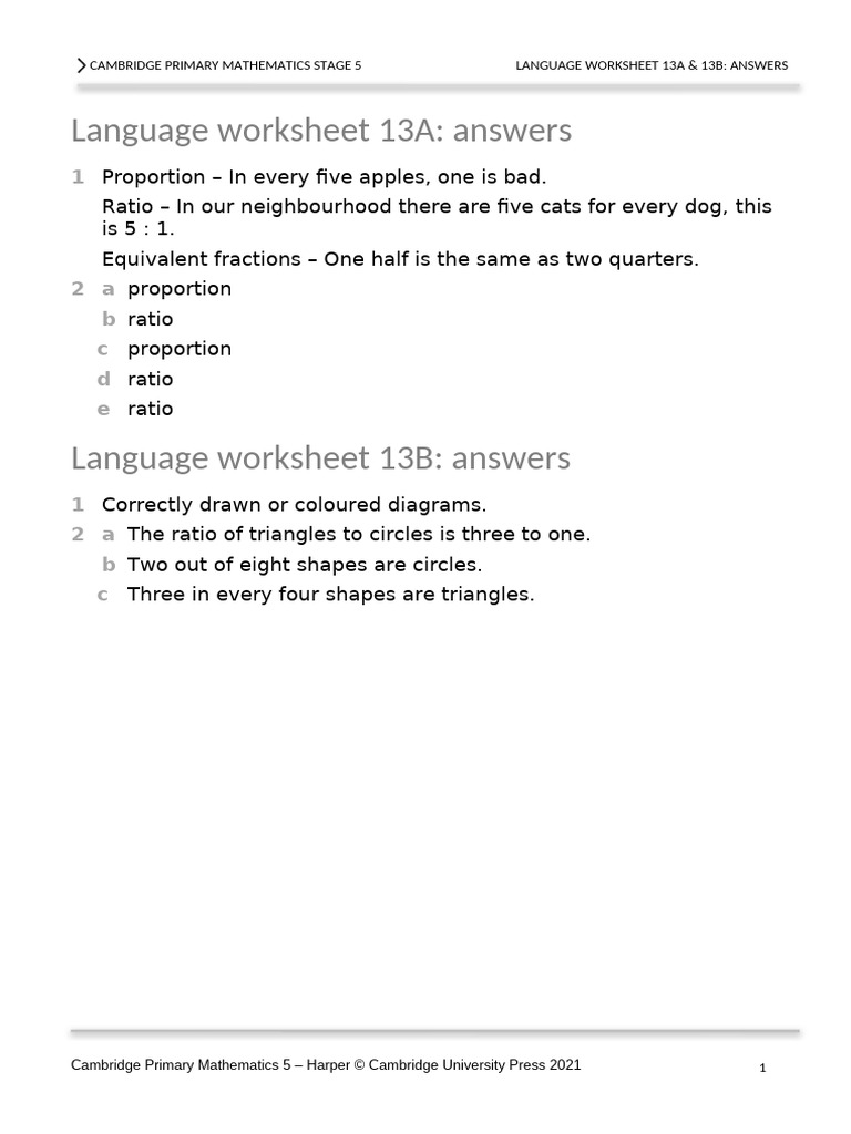 Prim Maths 5 2ed TR Lang Ws Answers 13 | PDF