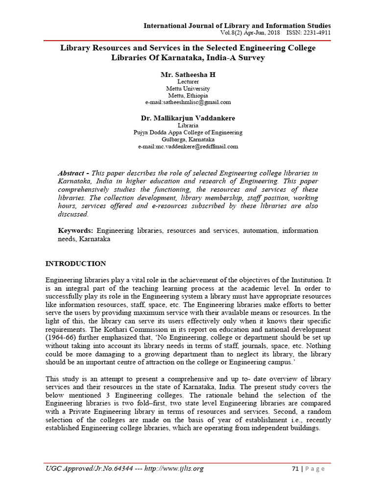 Library Resources and Services in The Selected Engineering College ...