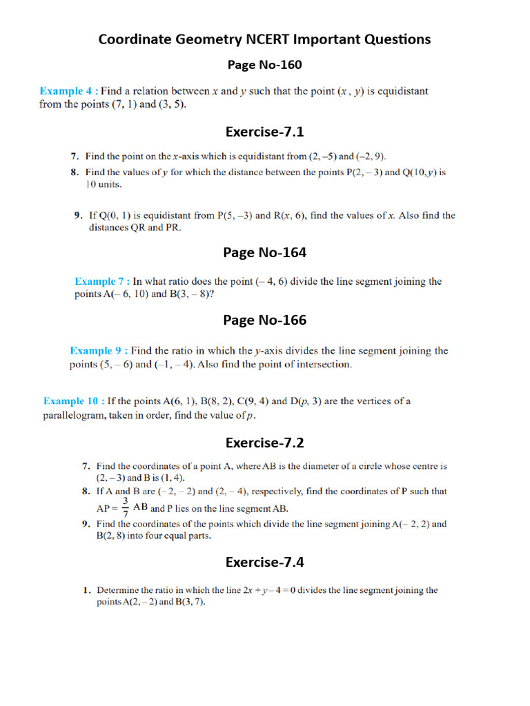Important Coordinate Geometry Questions | PDF