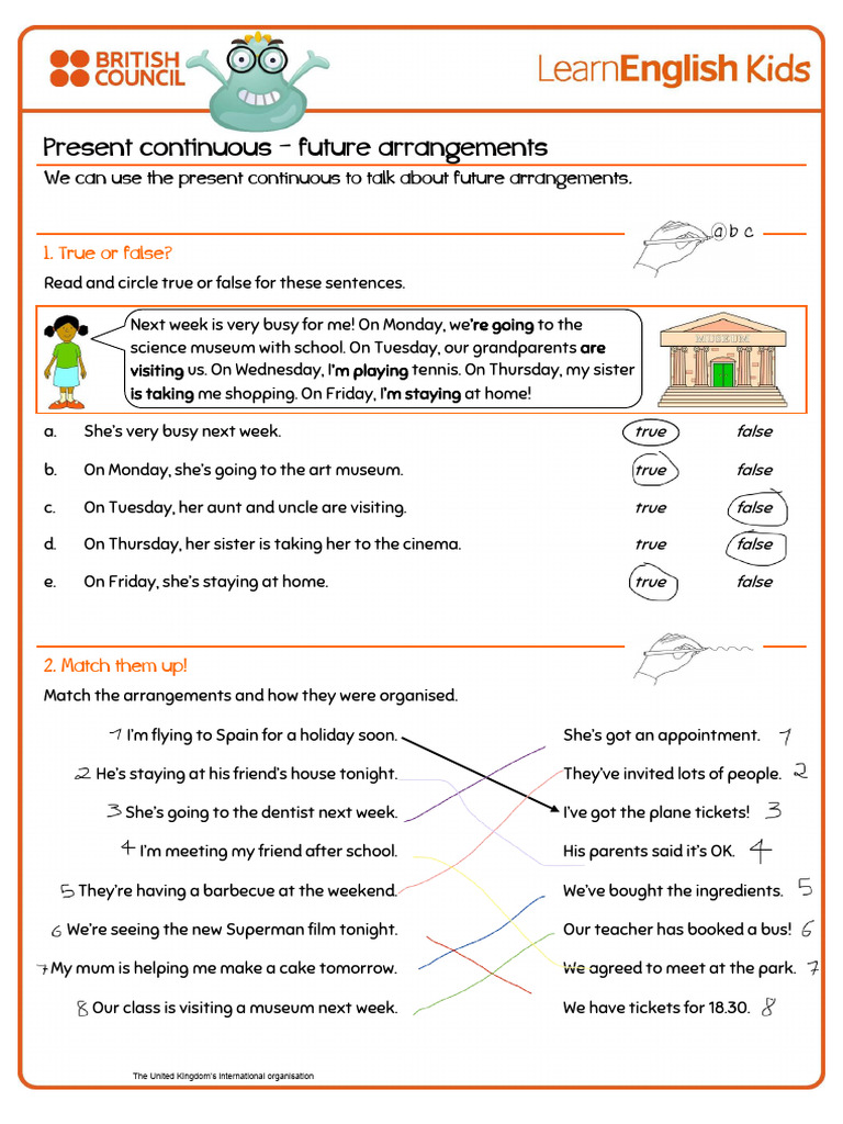 Grammar Practice Present Continuous Future Arrangements Worksheet | PDF