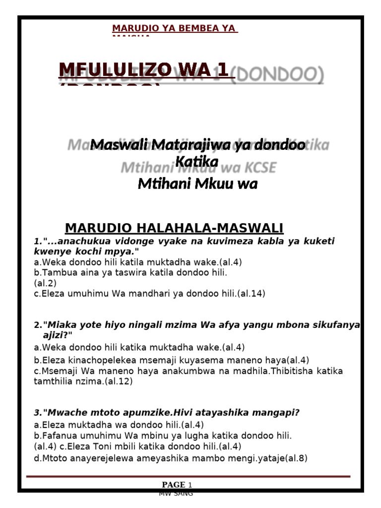 BEMBEA YA MAISHA MFULULIZO WA 1 | PDF