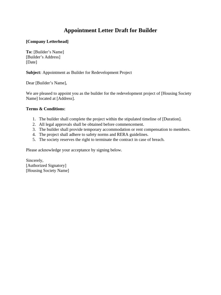 Builder Appointment for Redevelopment | PDF