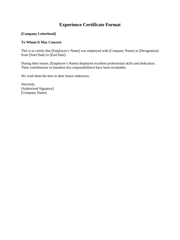 Experience Certificate Format | PDF