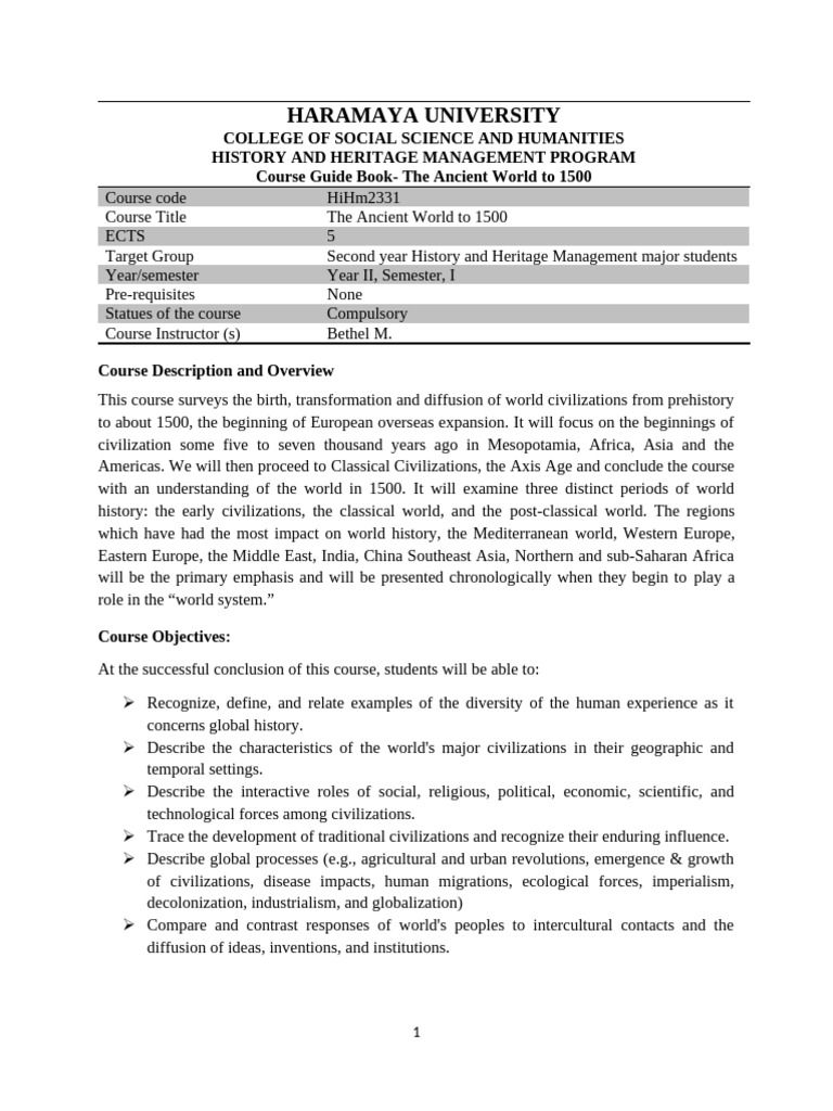 Ancient World History Course Guide | PDF | Civilization | Middle Ages