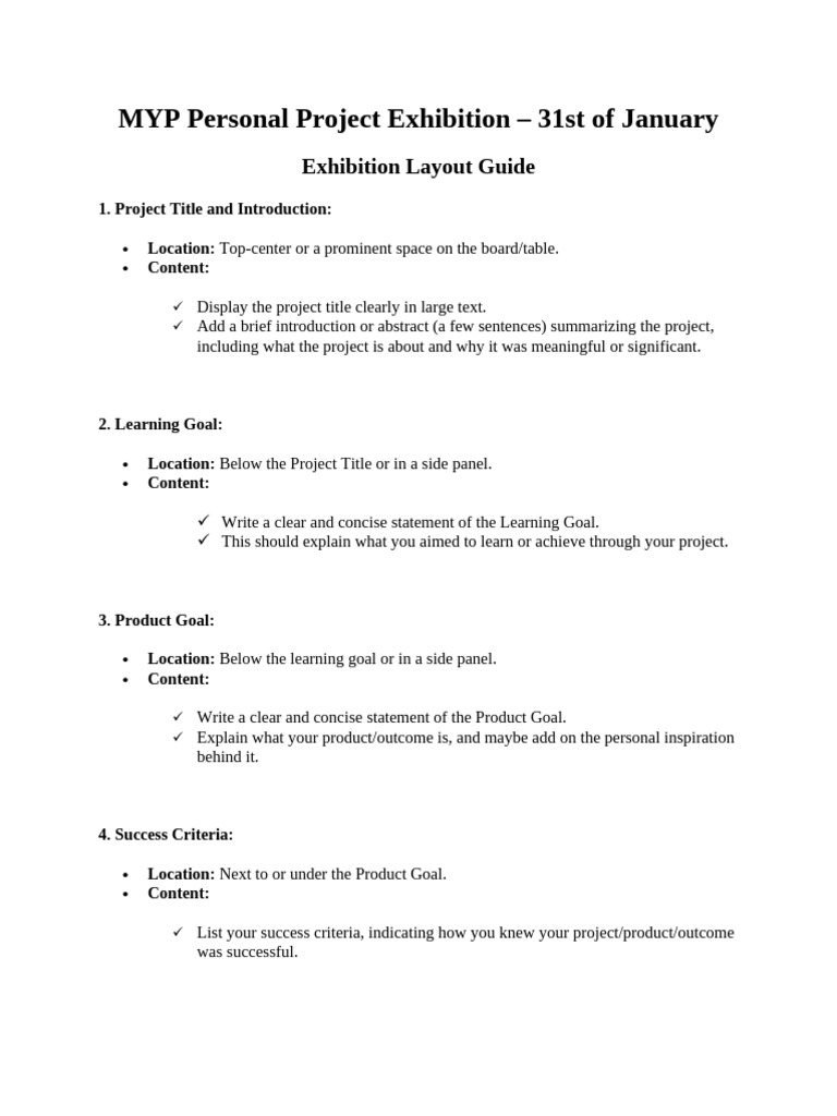 MYP Personal Project Exhibition Guide | PDF | Learning | Cognitive Science