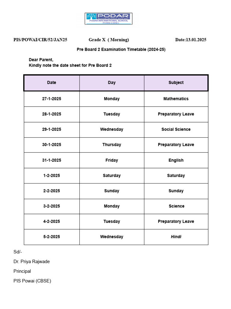 1736830894848.preboard 2 Timetable | PDF