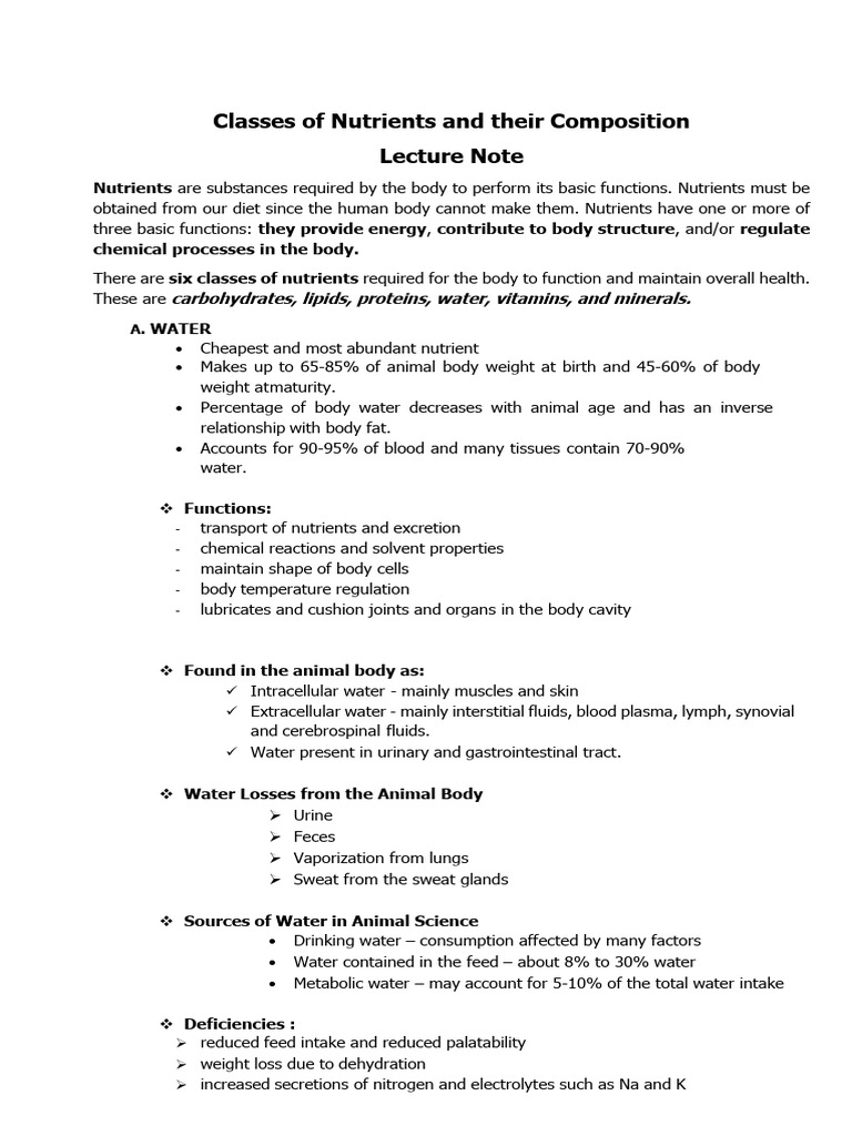 Lesson 3.1 Classes of Nutrients and Their Composition Lecture Notes ...
