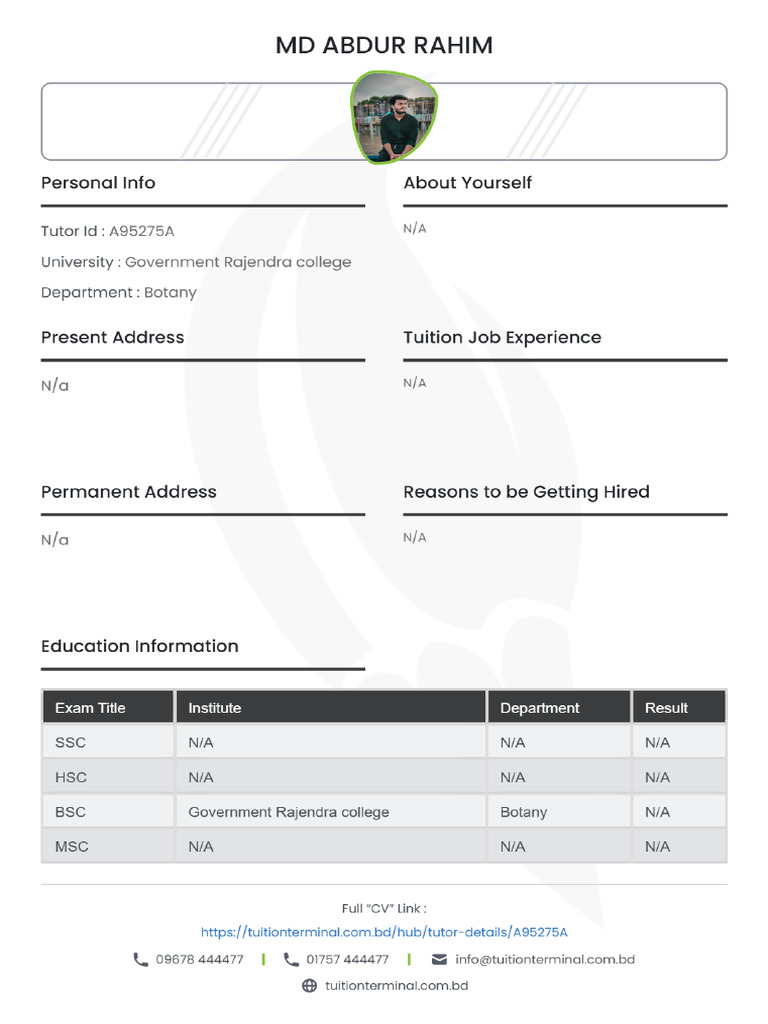 MD Abdur Rahim's Short CV | PDF