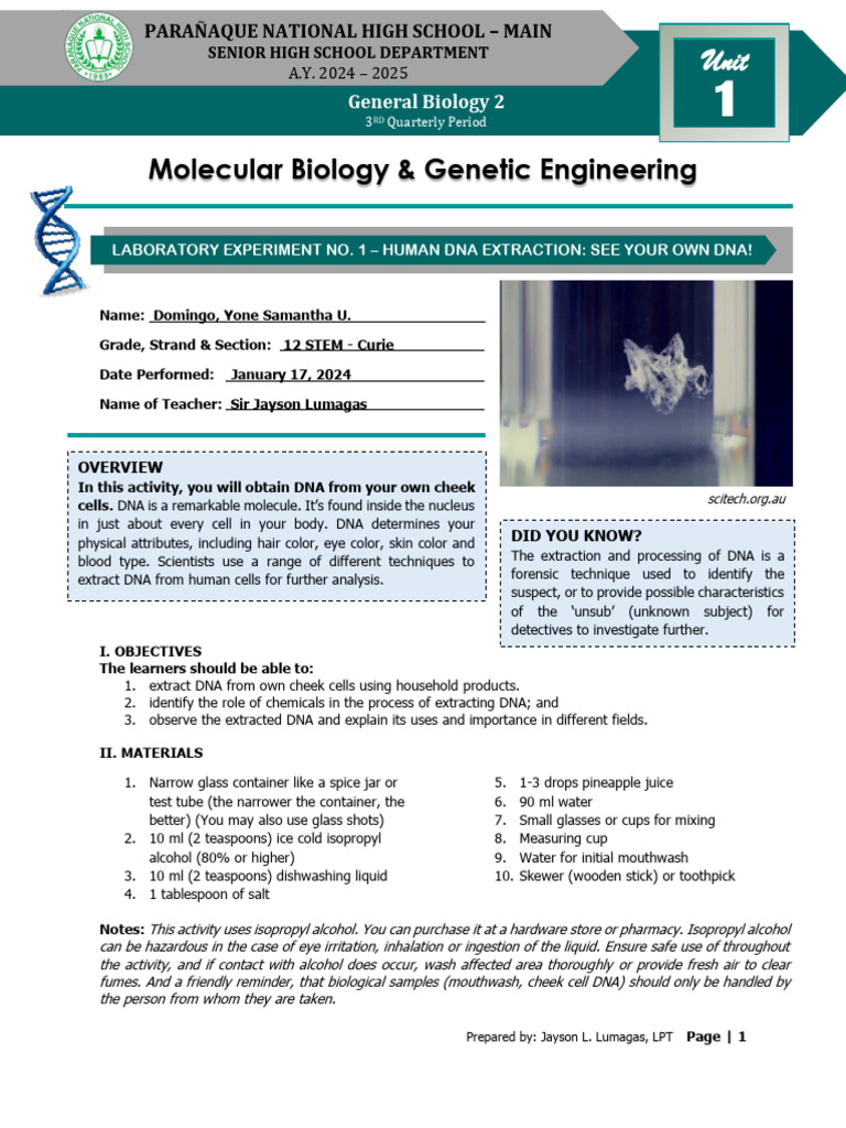 DNA Location and Extraction in Cells | PDF | Dna | Cell (Biology)