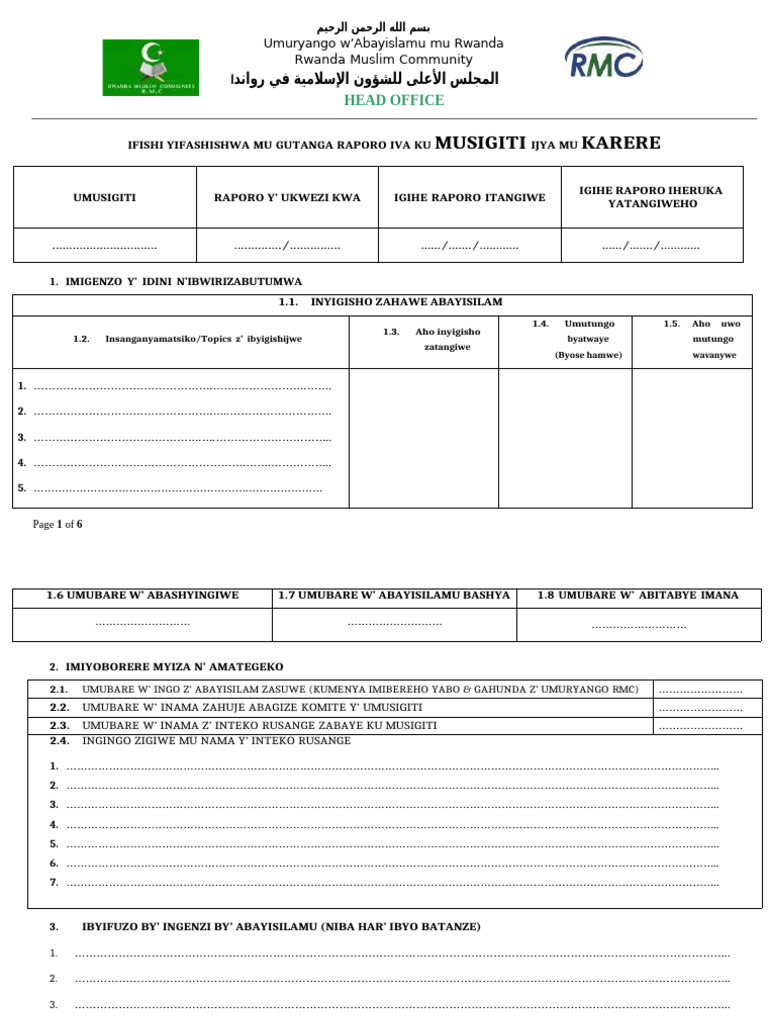 Monthly Report Format - Mosque To District | PDF