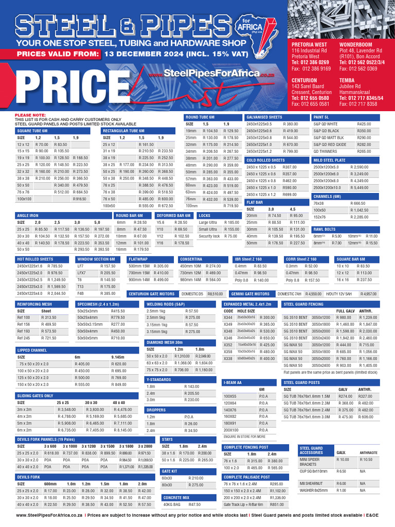 Steel and Tube Price List 2024 | PDF | Metals | Chemical Elements