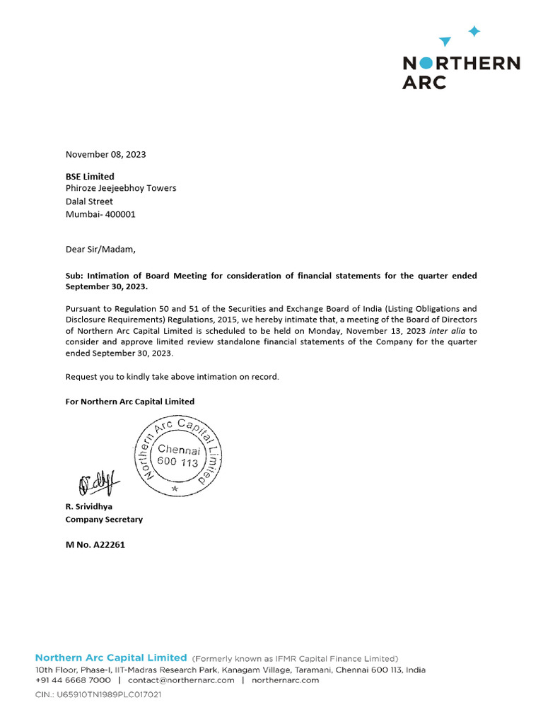 Intimation Board Meeting Final 08112023 | PDF