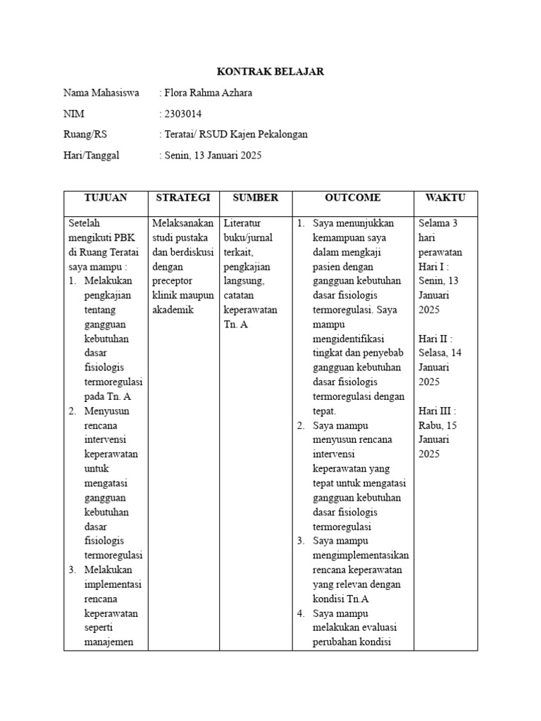 KONTRAK BELAJAR TERMOREGULASI FLO | PDF