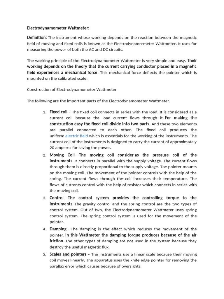 Electrodynamometer Wattmeter | PDF | Inductor | Inductance