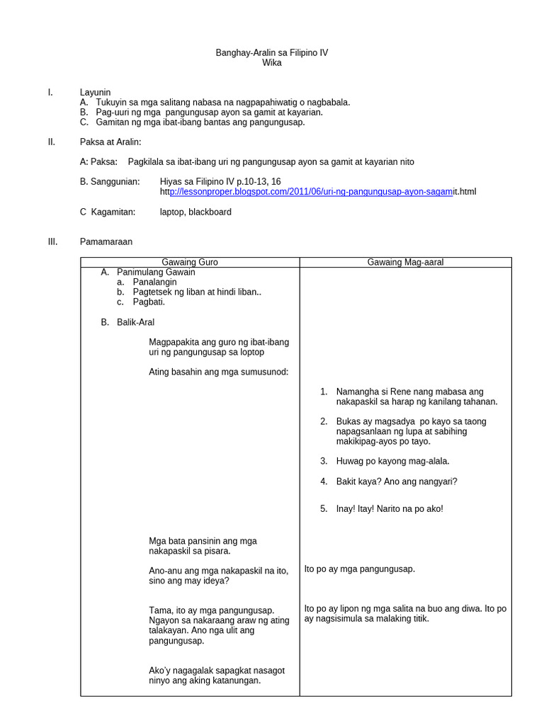 John Aries Solano Grade 4 Filipino Lesson Plan | PDF
