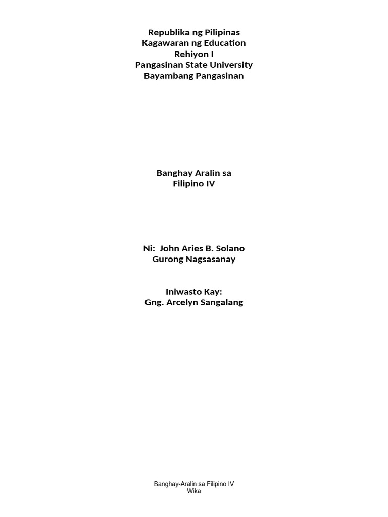 John Aries Solano Grade 4 Filipino Lesson Plan | PDF