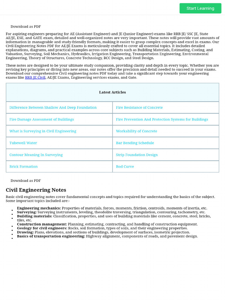 Civil Engineering Notes - Study Material & Free PDF Download For AE ...