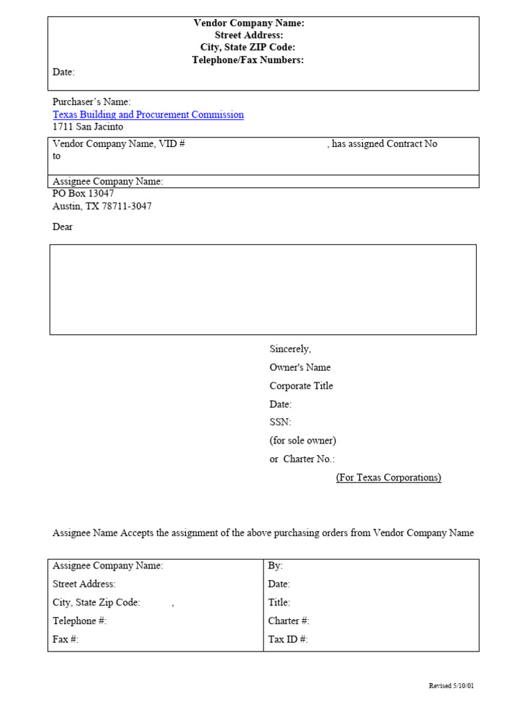 Texas Procurement Assignment Form | PDF