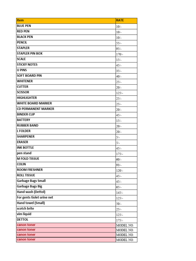 Office Supplies Price List 2023 | PDF | Writing Implements | Stationery