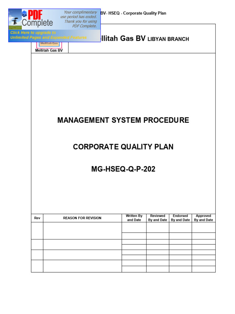 MG-HSEQ-Q-P-202 A1 Corporate Quality Plan | PDF | Audit | Quality ...