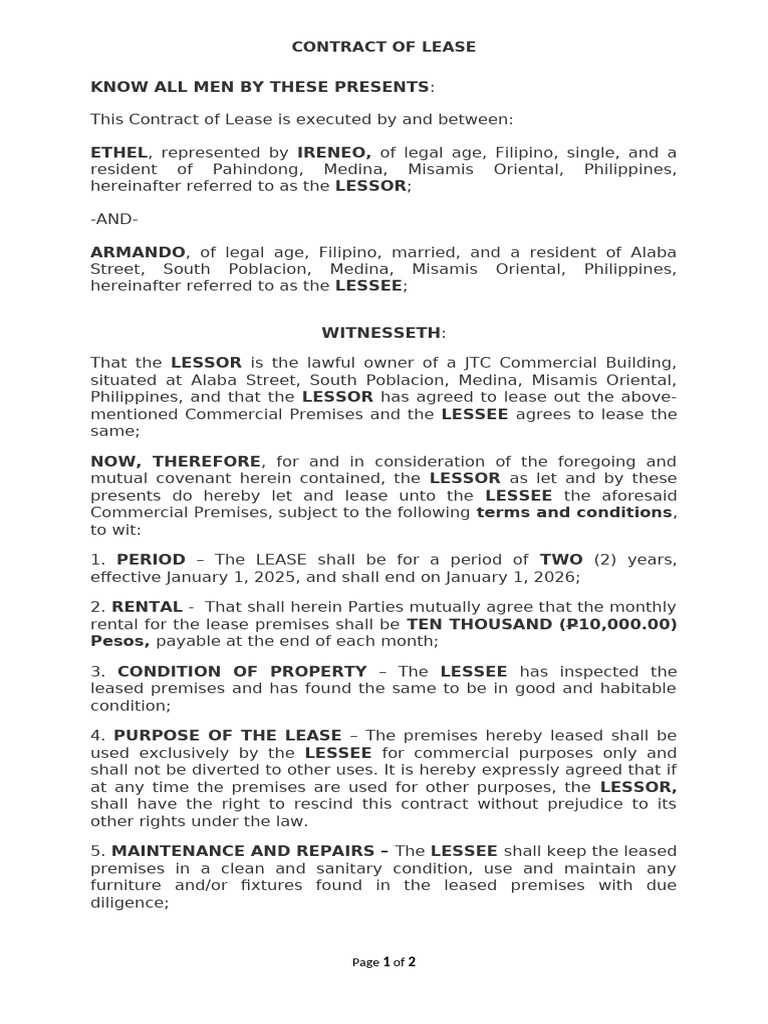 1 Contract of Lease | PDF