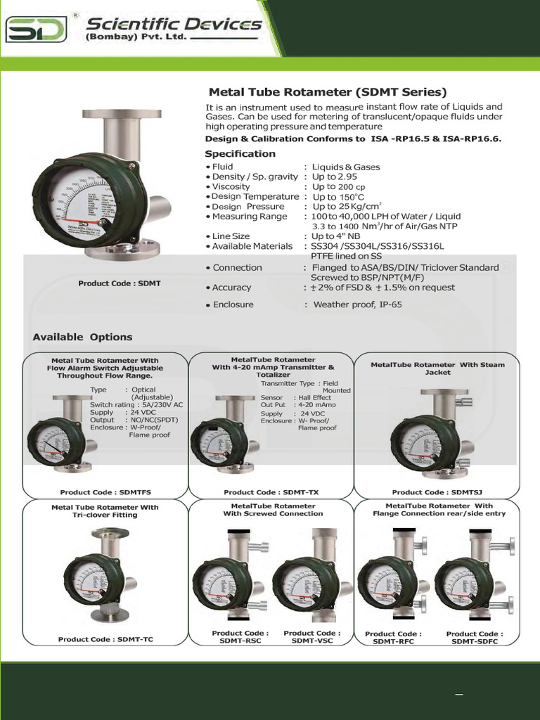 Metal Tube Rotameter (SDMT - Series) | PDF