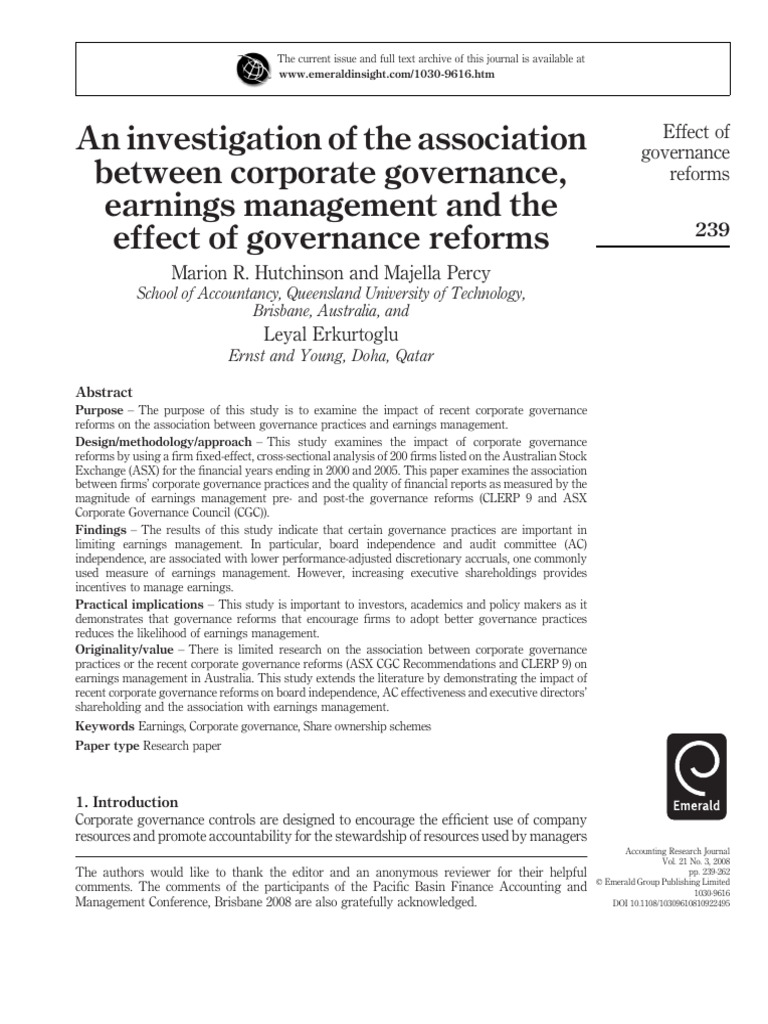 Reform - Earnings Management3 | PDF | Corporate Governance | Governance