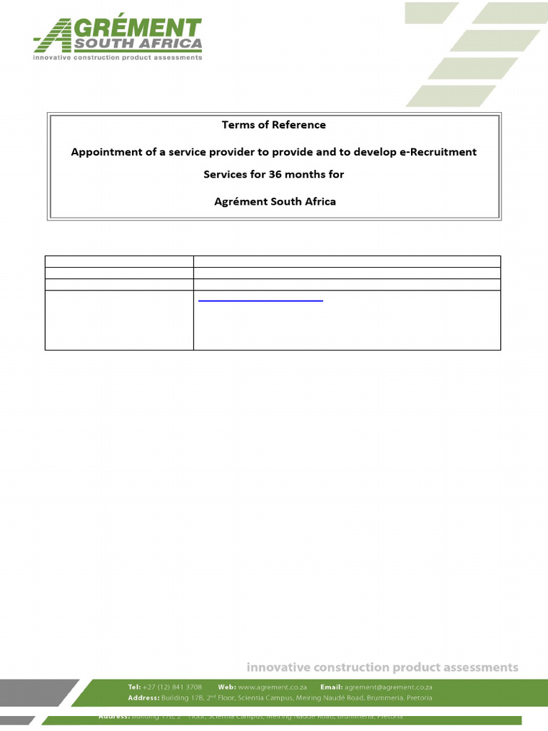 Terms of Reference Online e Recruitment Services | PDF | Recruitment ...