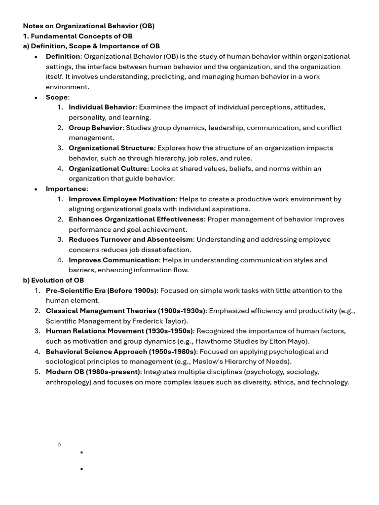 Notes On Organizational Behavior | PDF | Motivation | Motivational