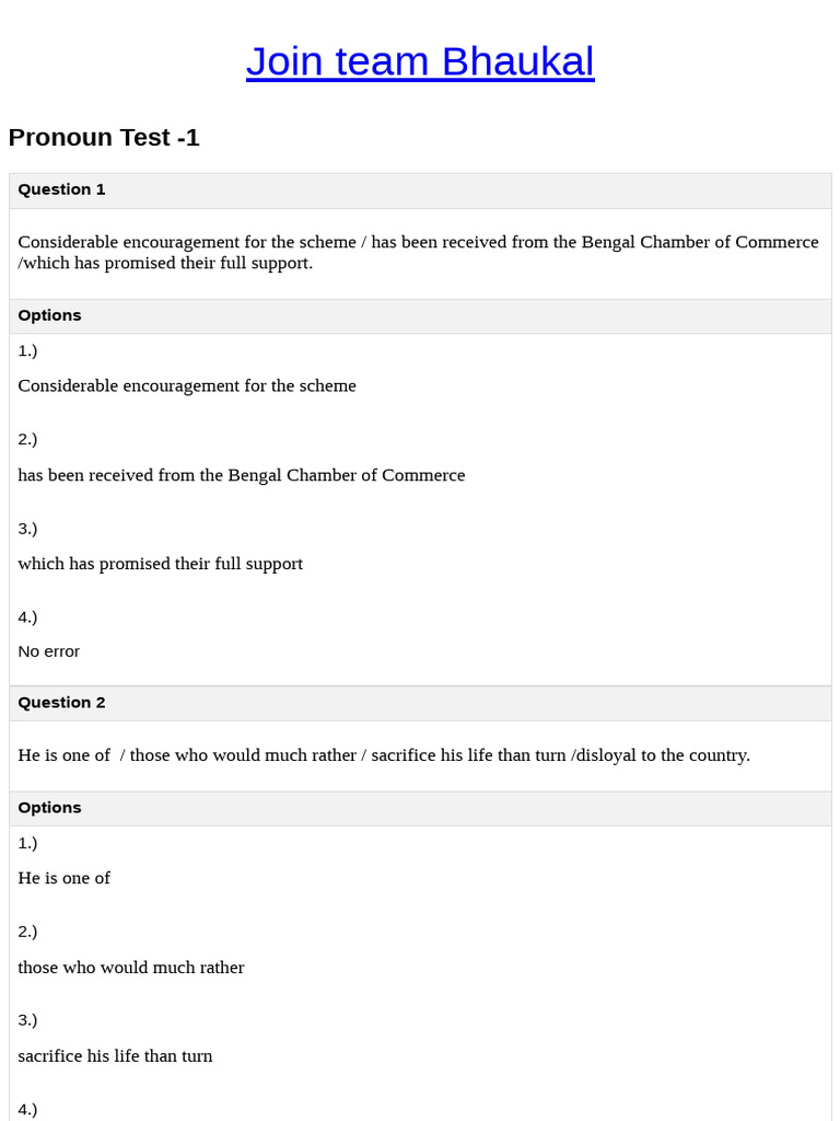 Pronoun Test -1 | PDF | Pronoun | Adjective