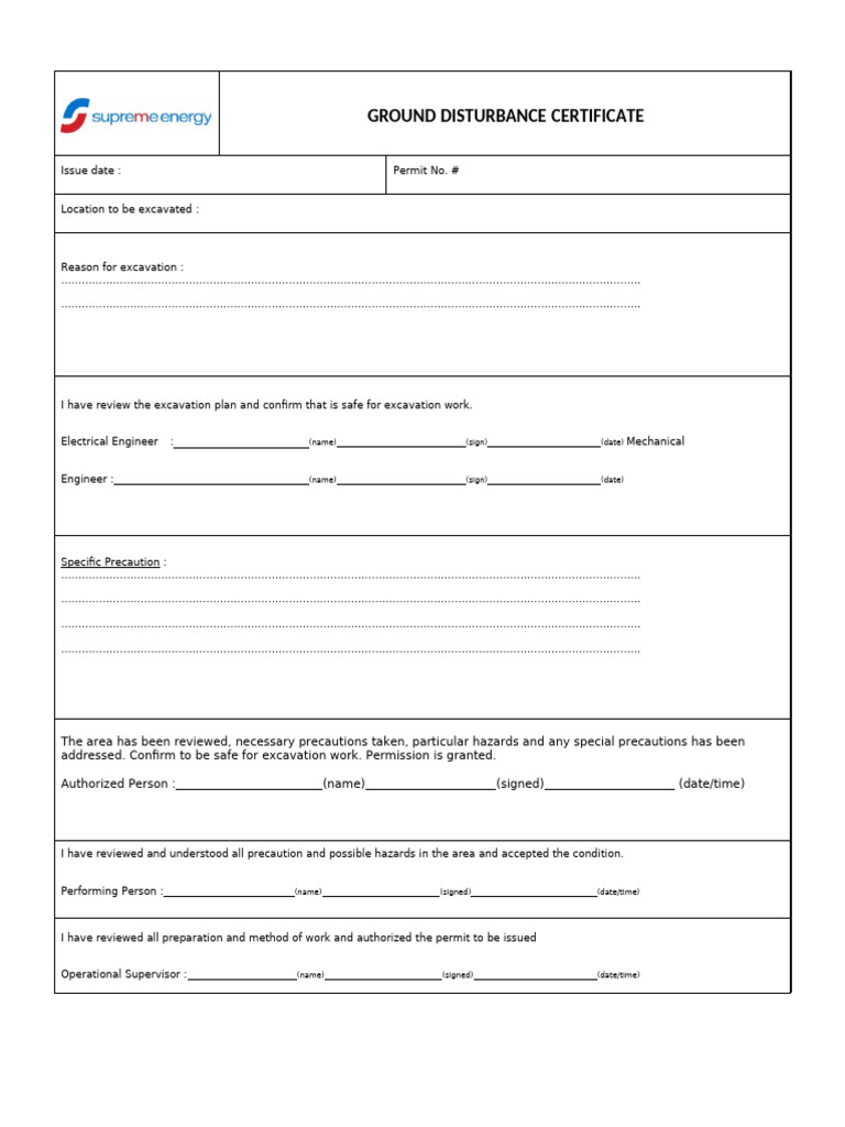 GROUND DISTURBANCE CERTIFICATE | PDF