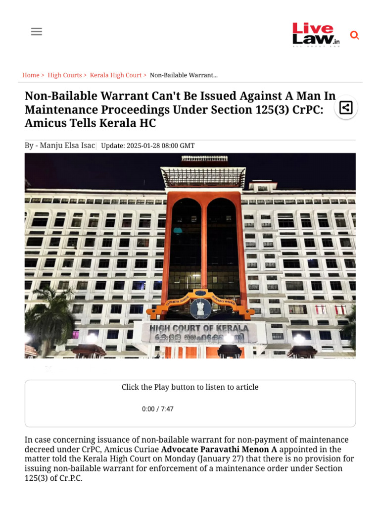 Non-Bailable Warrant in Maintenance Cases | PDF | Arrest Warrant | Bail