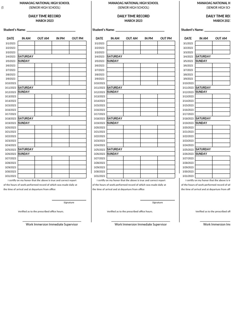 Work Immersion DTR | PDF