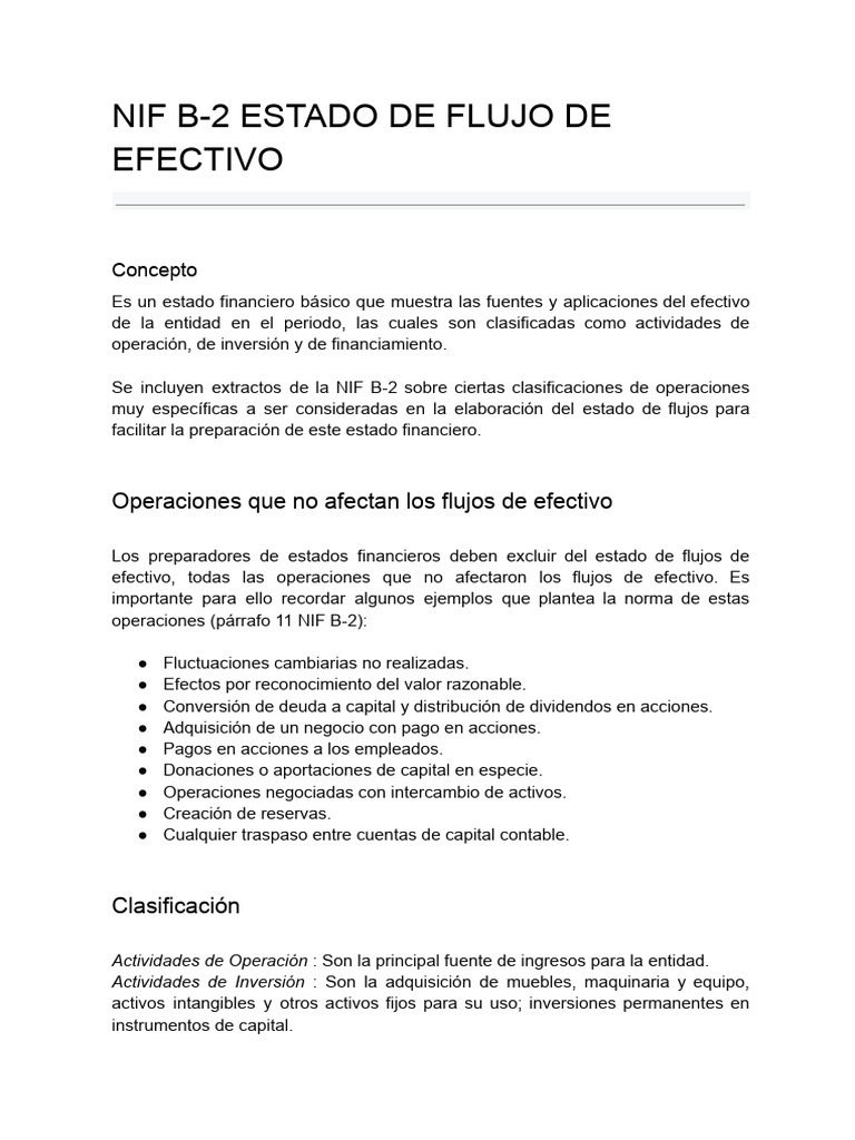 Resumen de NIF B-2 ESTADO DE FLUJO DE EFECTIVO | PDF | Compartir ...