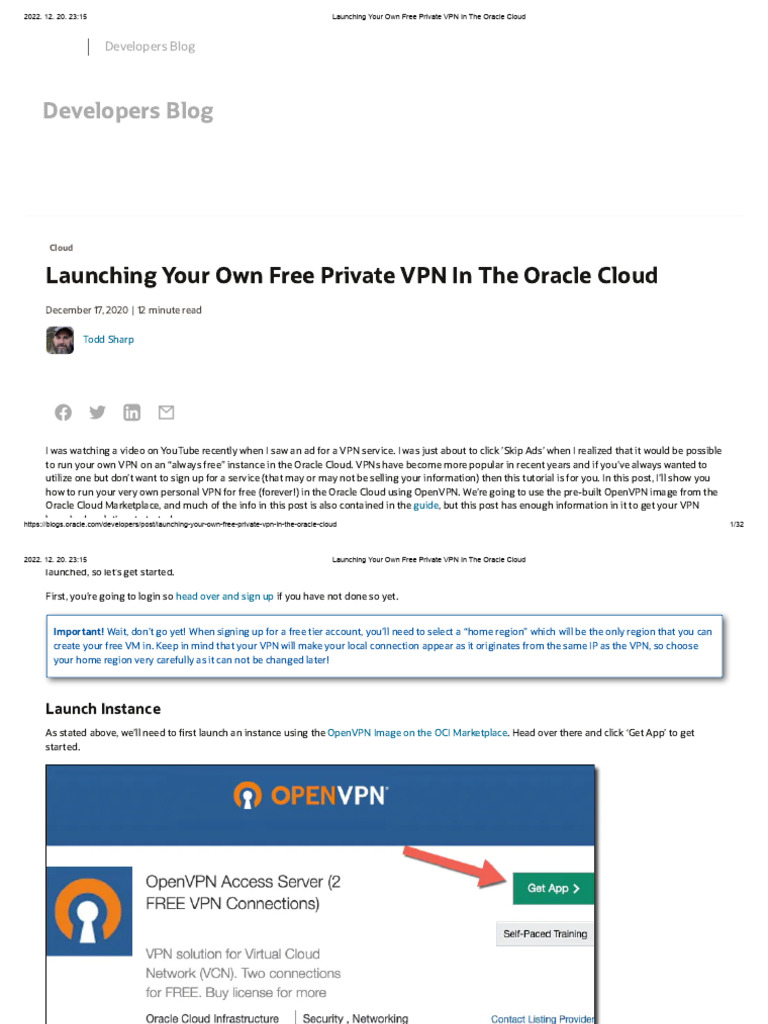 Launching Your Own Free Private VPN In The Oracle Cloud | PDF | Virtual ...