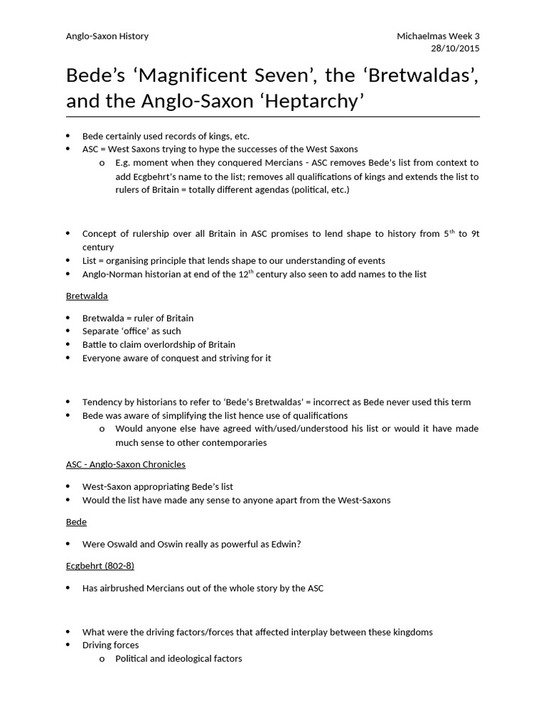Bede’s ‘Magnificent Seven’, the ‘Bretwaldas’, and the Anglo-Saxon ...