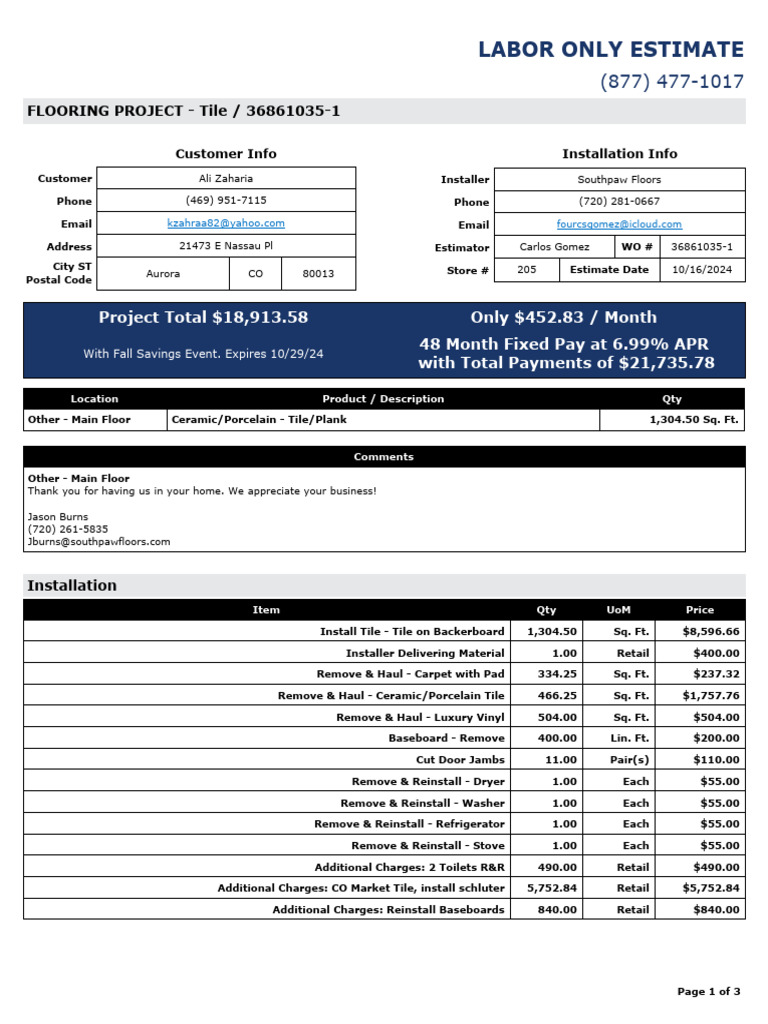 Labor Only Estimate | PDF | Credit Card | Business