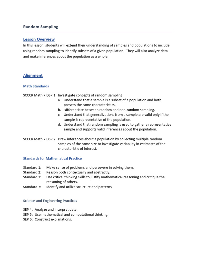 Math 7.Dsp.1 7.Dsp.2 Random Sampling | PDF | Sampling (Statistics ...