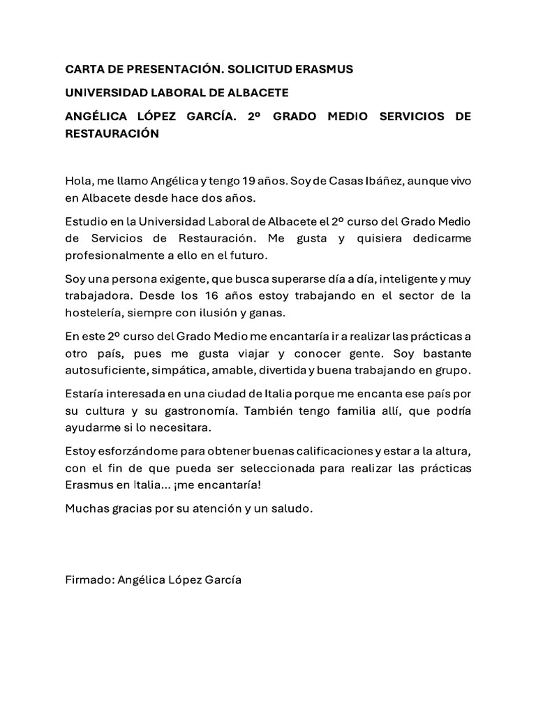 CARTA PRESENTACIÓN ERASMUS OCT 2024 | PDF