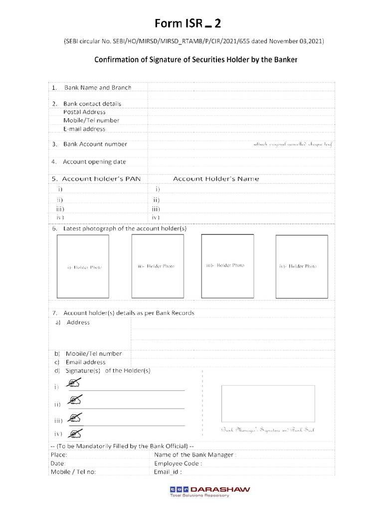 Form ISR-2_Confirmation of signature by Banker | PDF