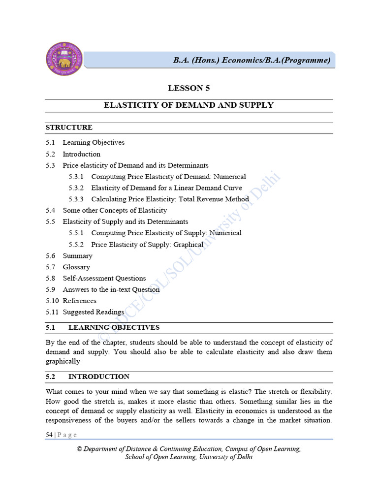 Lesson 5 Introductory Microeconomics | PDF | Elasticity (Economics ...