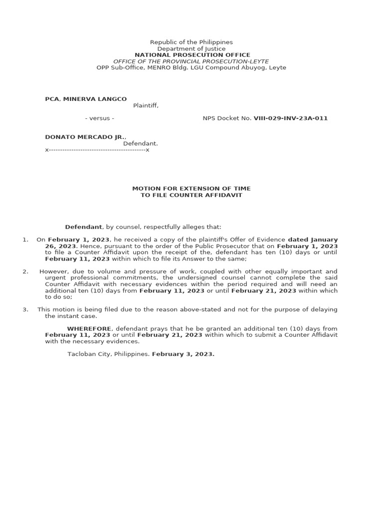 Motion for Extension of time | PDF