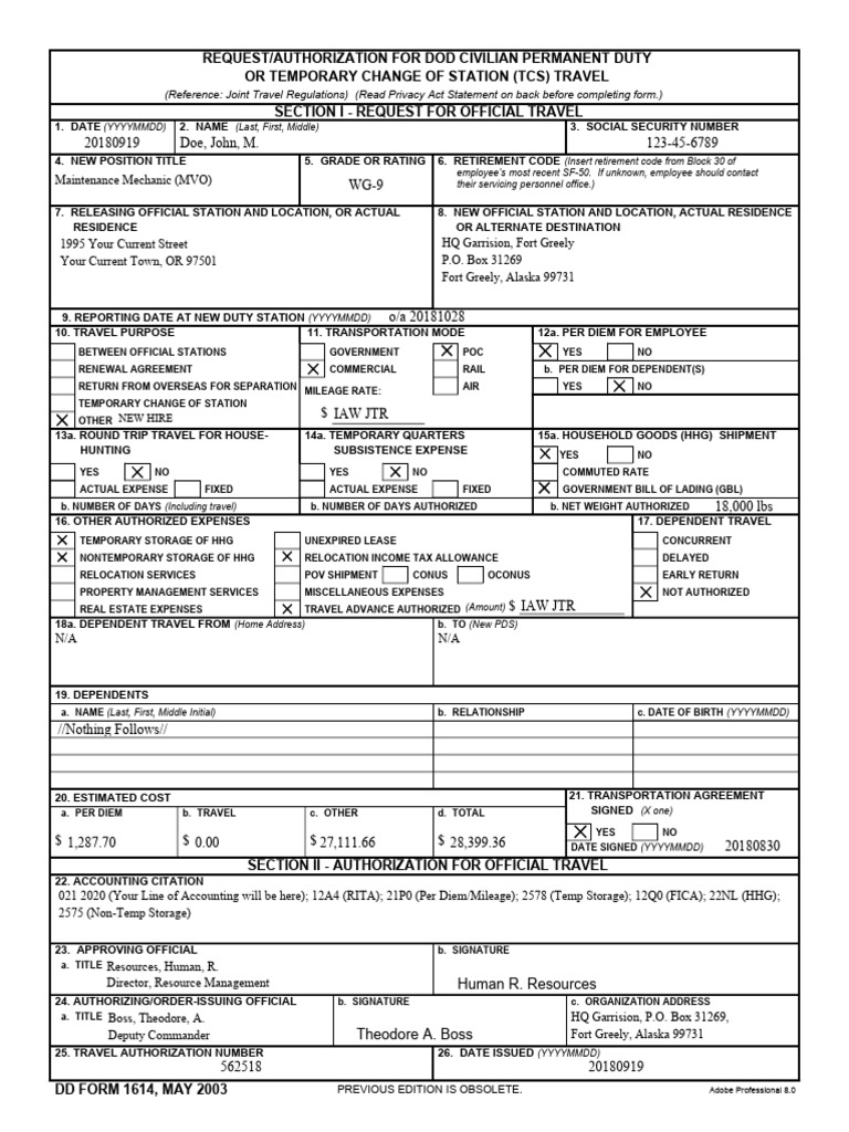 DD1614 - First Duty - Final | PDF | Per Diem
