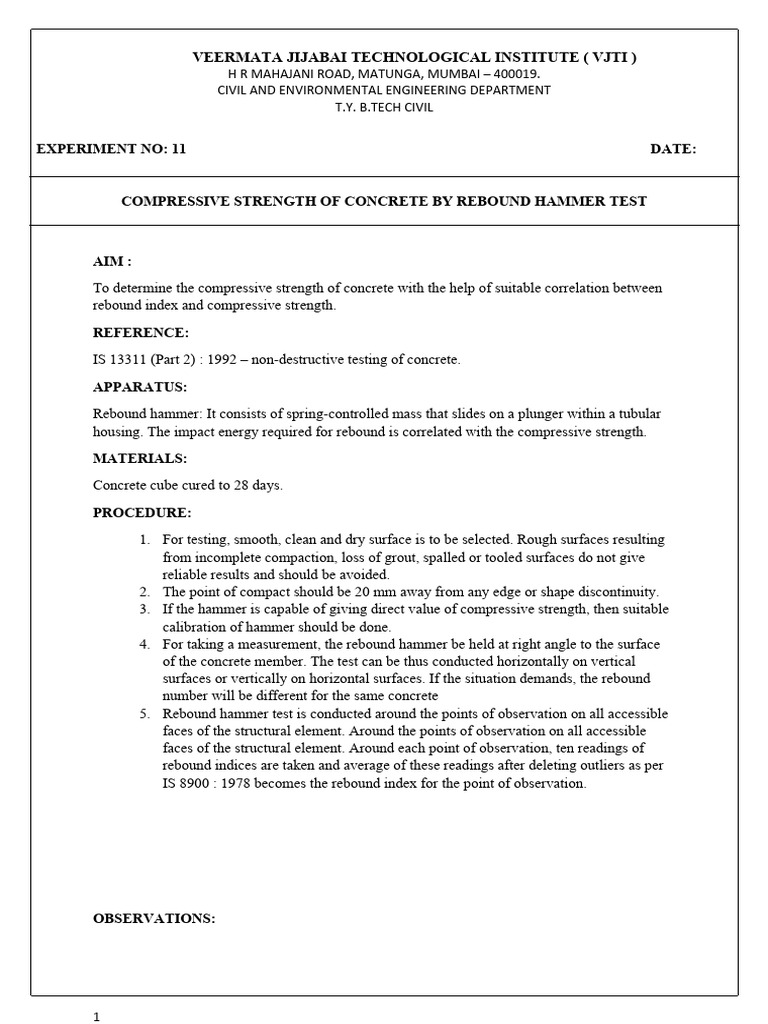 Compressive Strength via Rebound Hammer Test | PDF | Concrete ...